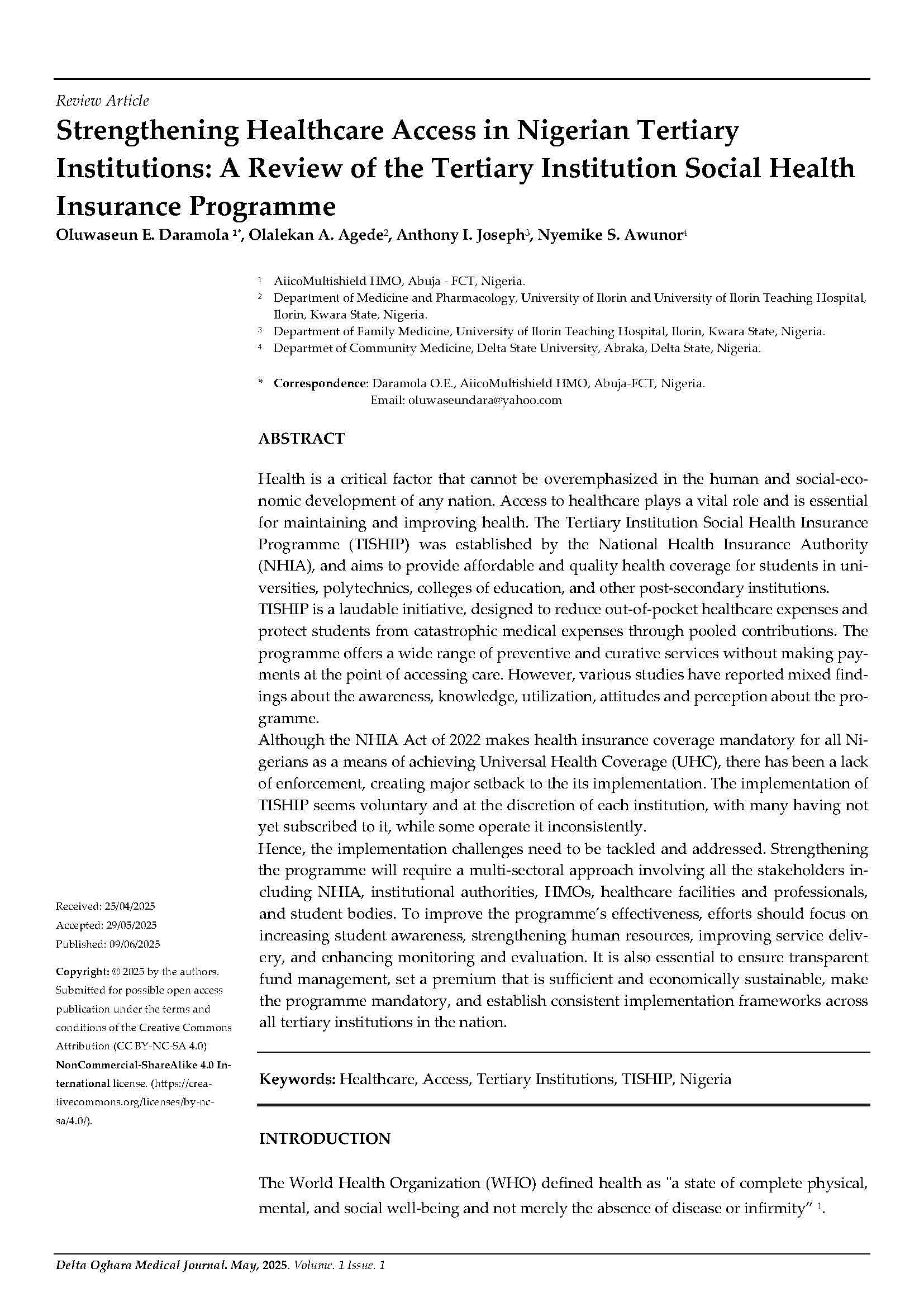 Strengthening Healthcare Access in Nigerian Tertiary Institutions:: A ...